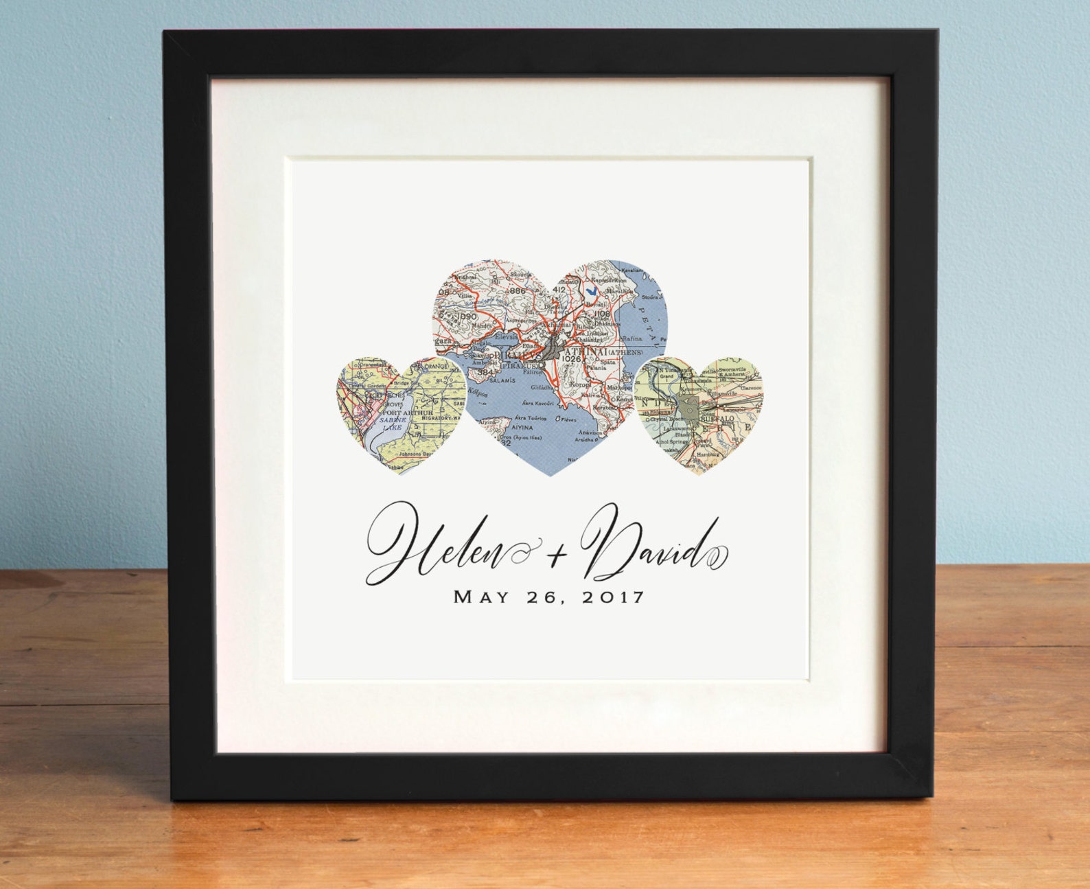 Personalized Three Heart Map Wedding Engagement or - Etsy