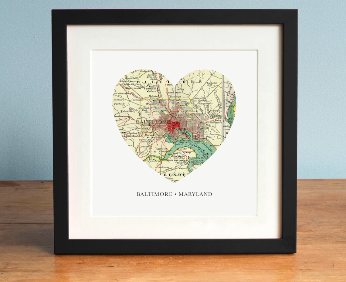 Baltimore Heart Map Heart Map Baltimore Maryland Map Art - Etsy