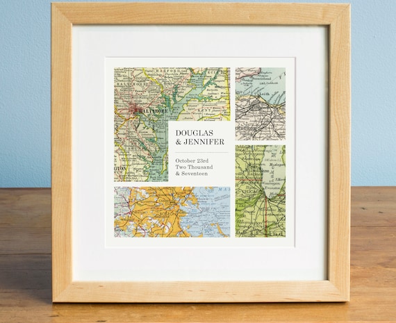 Modern Grid Square Personalized Map Art Design Wedding | Etsy Canada