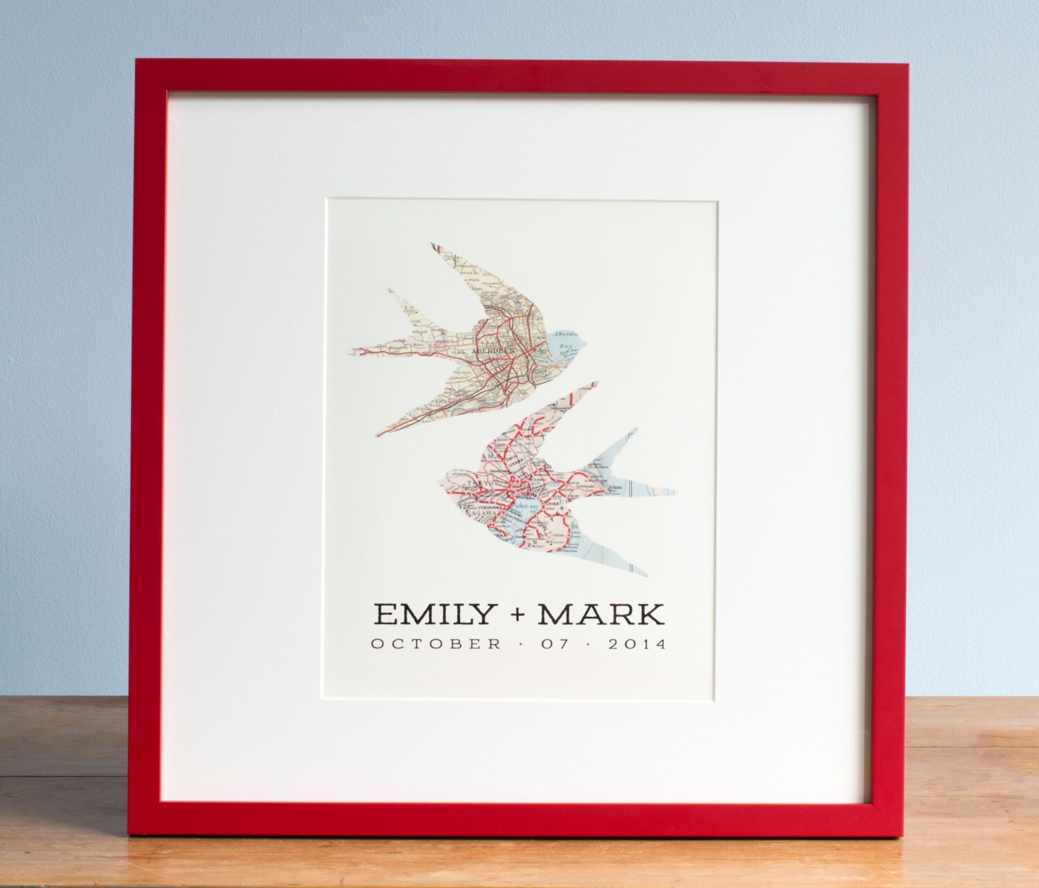 Swallow Map Print Wedding Gift Wedding Art Swallows Bird | Etsy