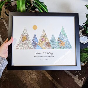 Travel Gift for Adventure Lovers, Custom Map Mountain Wedding or ...