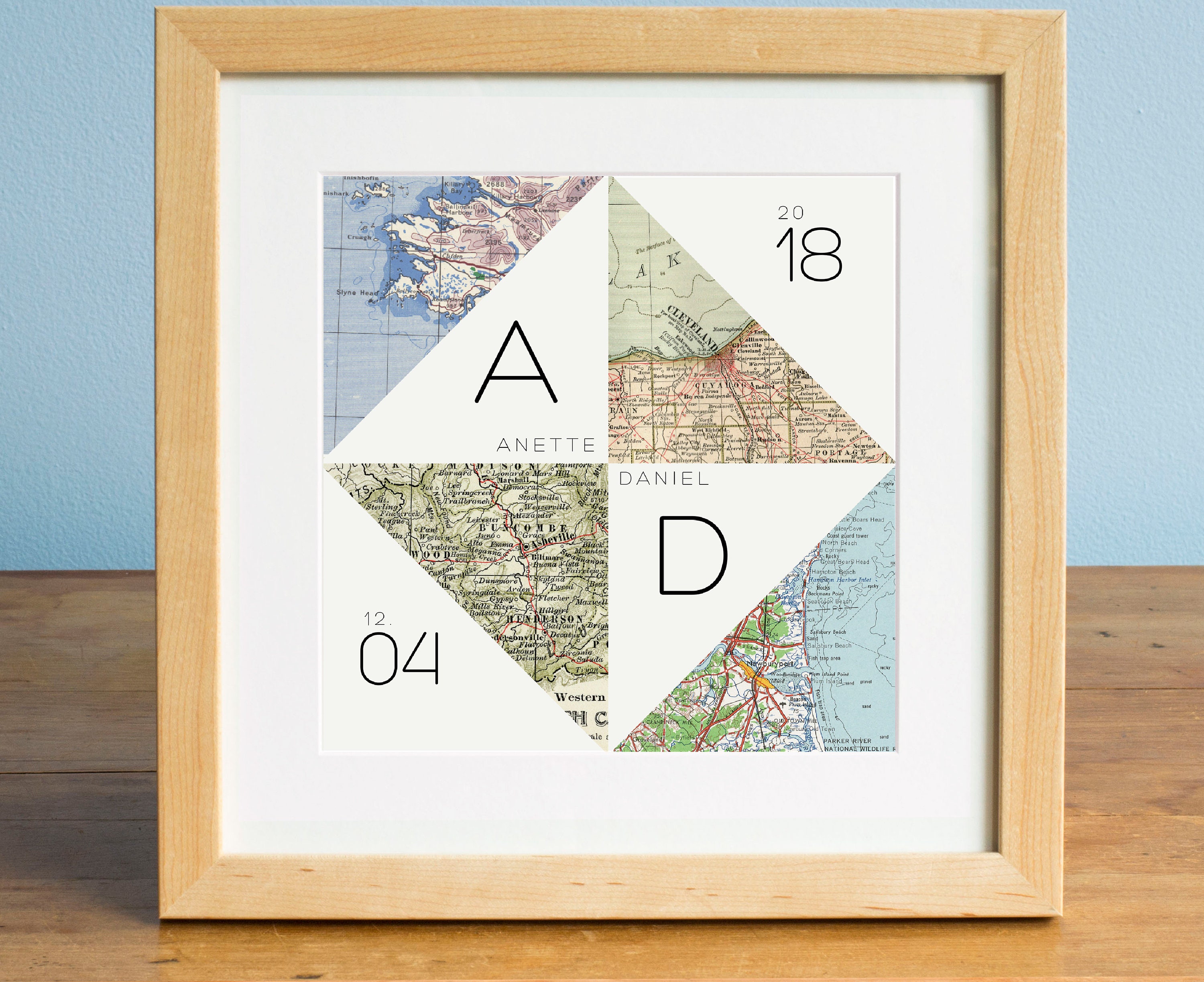 Modern Geometric Personalized Map Art 4 Map Nautical Chart | Etsy