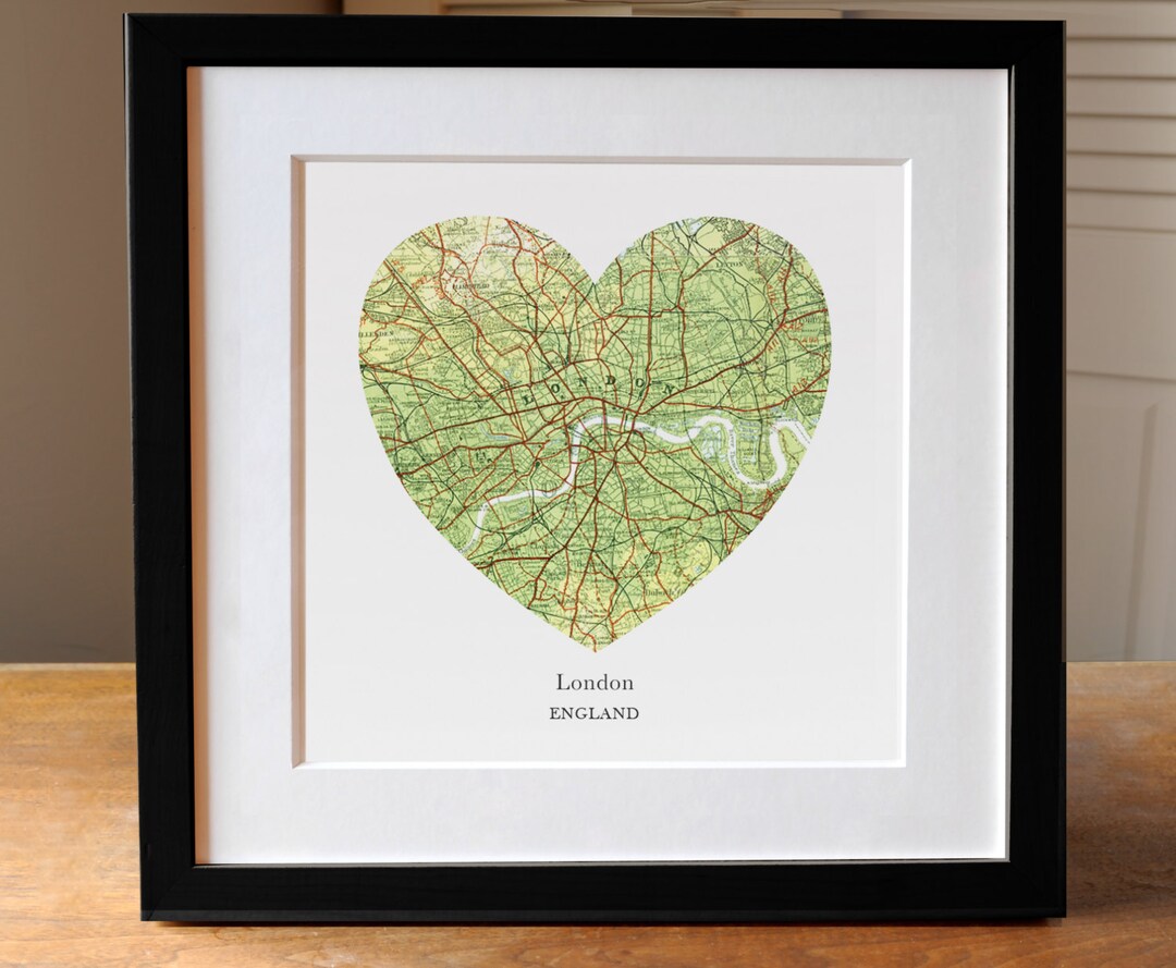 London Heart Map Square Heart Map Framed Heart Map Map of - Etsy