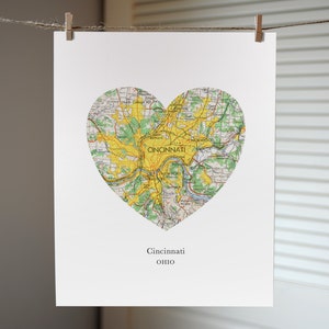 Cincinnati Ohio Heart Map Print, Ohio Art Print, Custom City Art ...