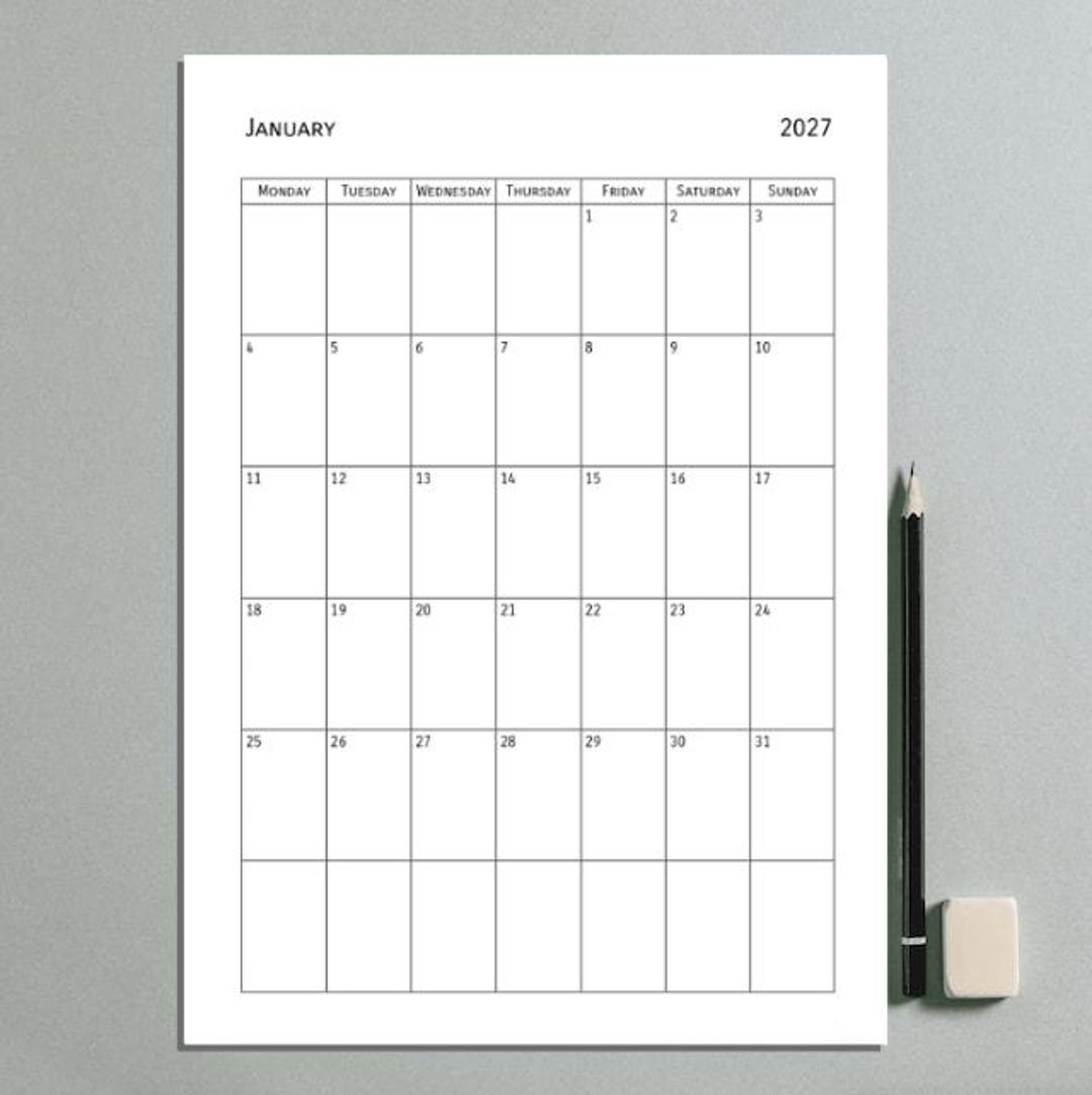 2027 Calendar Template EDITABLE Craft Personal LETTER A4 Commercal ...
