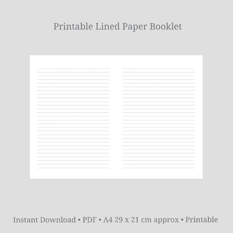 Printable Lined Paper Booklet Template • A4 Folded to A5 • Instant ...