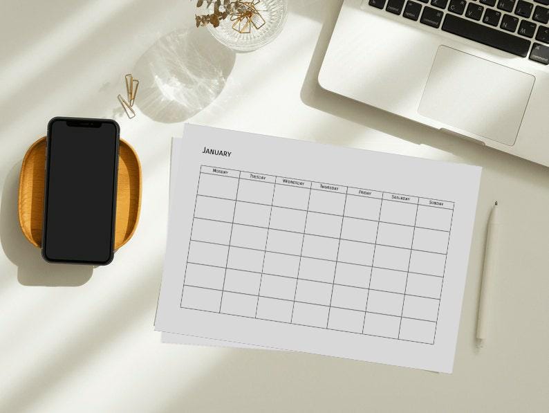 Blank EDITABLE Calendar Template Craft Commercal Use Digital Download ...