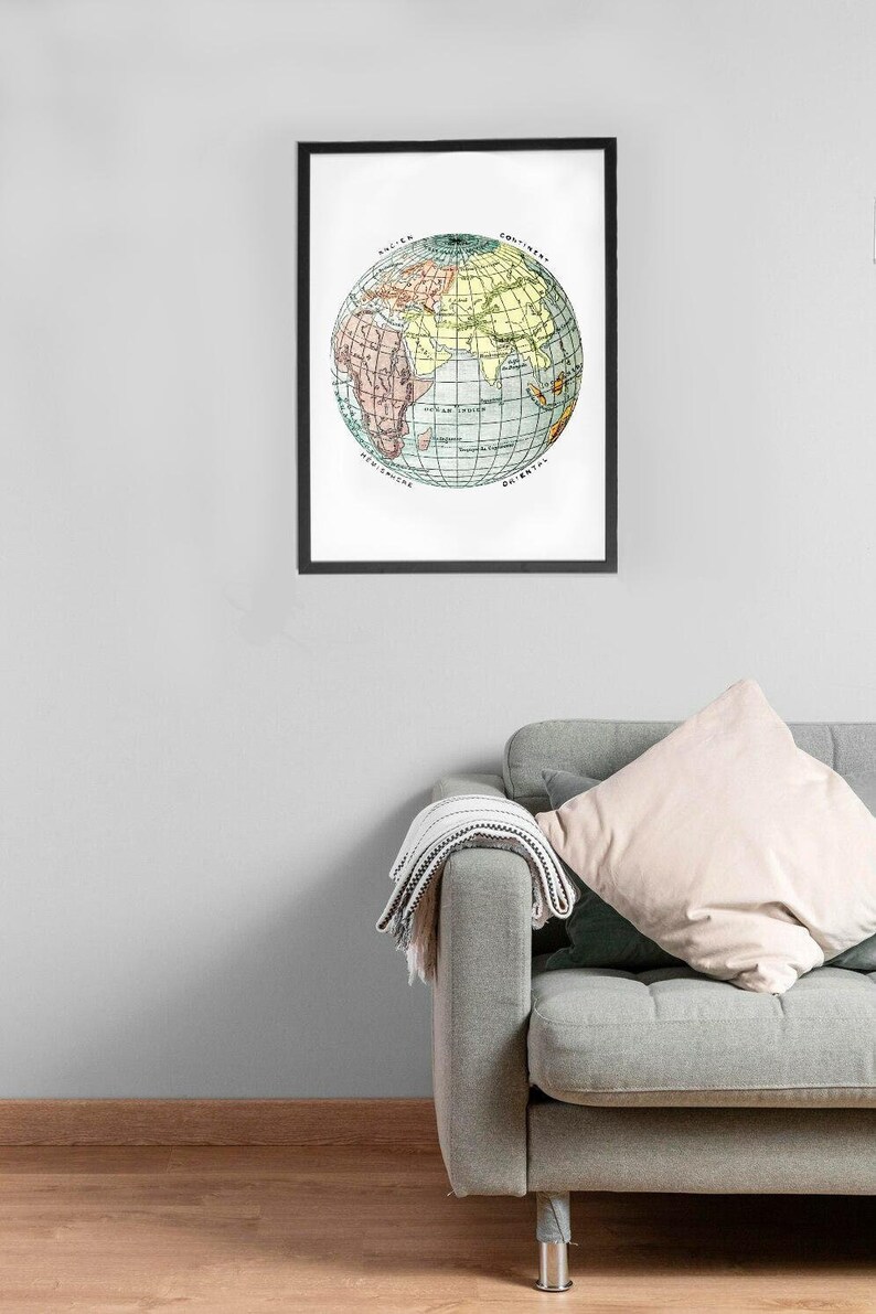 Vintage Globe World Poster Instant Download A3 A4 TABLOID PNG Printable ...