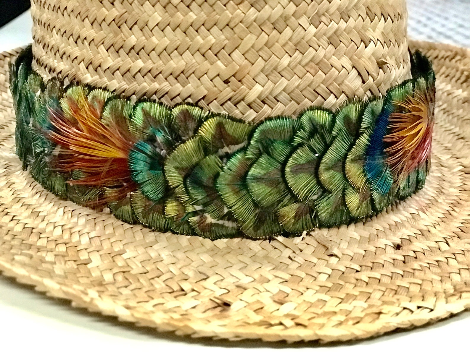 Peacock & Pheasant Feather Lei Hulu Hatband - Hawaiian Heirloom Quality ...
