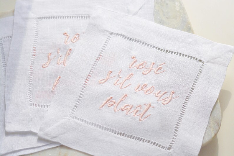 Rose Sil Vous Plait Embroidered Linen Cocktail Napkins - Etsy