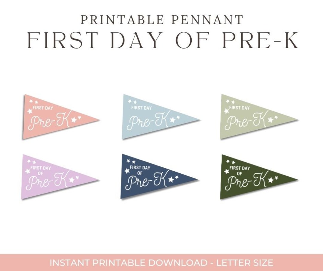 First Day of School Pennant Printable, Pre-k Pennant, Back to School ...