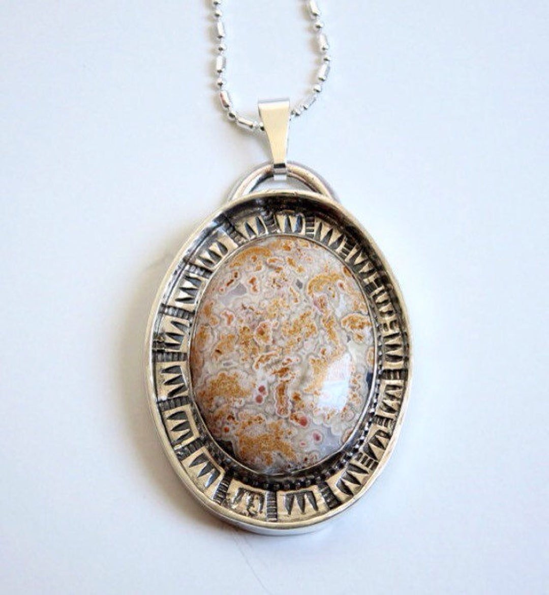 Calico Lace Agate and Sterling Silver Statement Necklace - Boho Gypsy ...