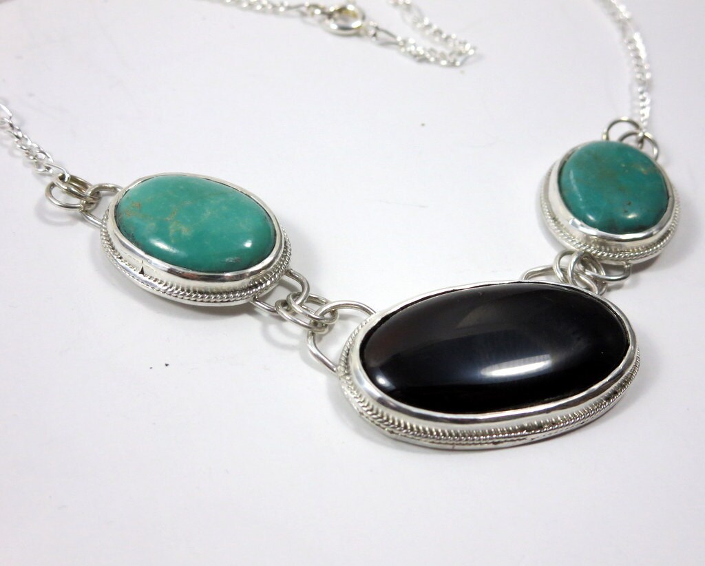 Black Onyx & Turquoise Necklace Statement Necklace Black and - Etsy