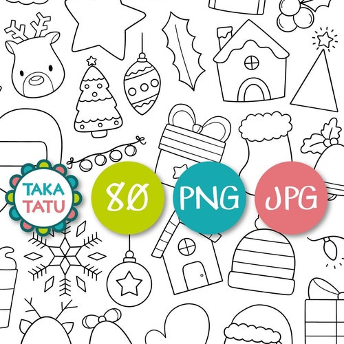 Christmas Doodles Clipart Black and White Christmas Line - Etsy