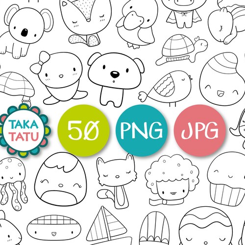 Cute Animals Clipart Animal Doodles Digital Stamp / Cute Zoo - Etsy