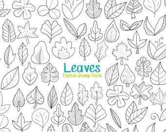 Doodled Leaves Clip Art, PNG Leaf Digital Stamp Printable & Photoshop ...