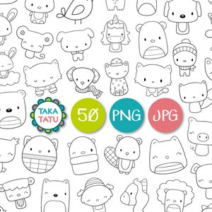 Cute Animals Clipart - Animal Doodles Digital Stamp / Cute Zoo ...