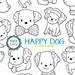 Happy Dogs Black and White Doodle Printable Digital Stamp for Kids and ...