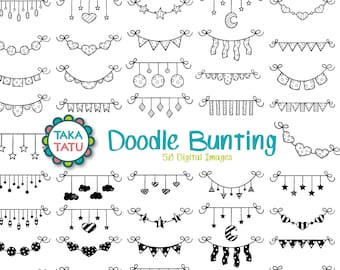 Doodle Bunting Banner Clipart. Hand Drawn Birthday Bunting. Party ...