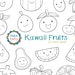 Kawaii Fruits Digital Stamp - Black and White Clipart / Kawaii Fruits ...