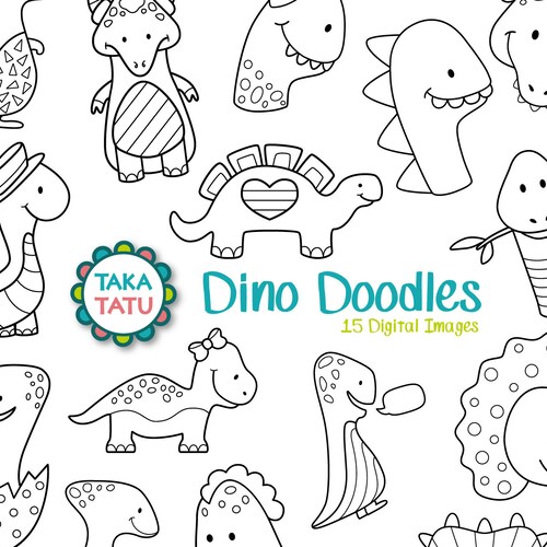 Dinosaur Digital Stamp Pack Black and White Clipart / - Etsy