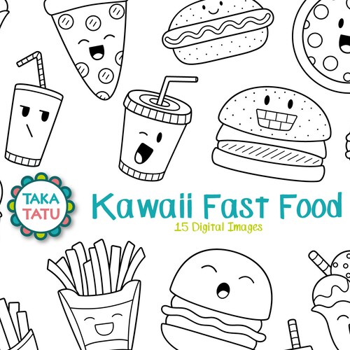Kawaii Fast Food Digital Stamp Fast Food Clipart / Cute Fast - Etsy