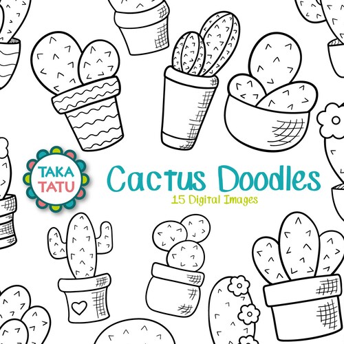 Cactus Doodles Digital Stamp Cactus Cliparts / Garden - Etsy