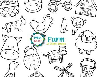Farm animals Clipart cute farm animals clip art farm clipart | Etsy