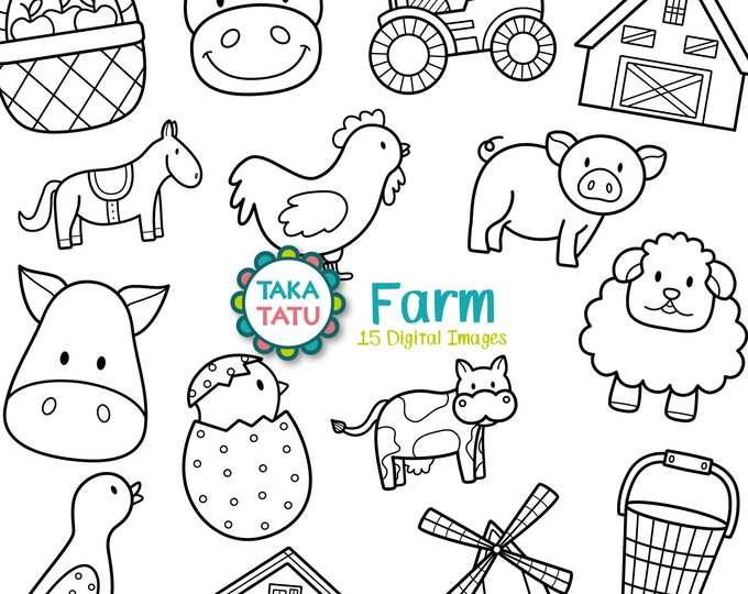 Farm Digital Stamp Farm Clipart / Farm Line Art / Farm - Etsy