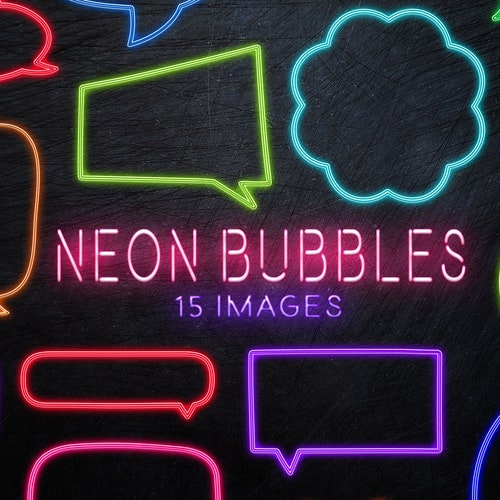 Neon Speech Bubble Clipart Neon Text Bubbles / Word Bubble - Etsy