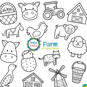 Farm Digital Stamp - Farm Clipart / Farm Line Art / Farm Animals / Cute ...