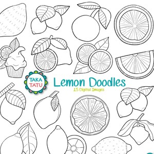 Lemon Doodles Clipart - Fruit Printable Digital Stamp for Summer ...