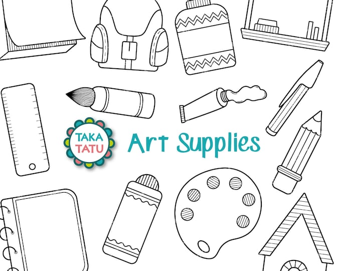 Art Supplies Clipart Art Supply Digital Stamps / Art Teacher - Etsy