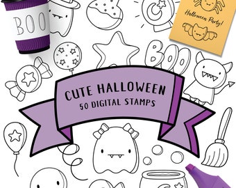 Cute Halloween Digital Stamp Halloween Clipart / Halloween - Etsy