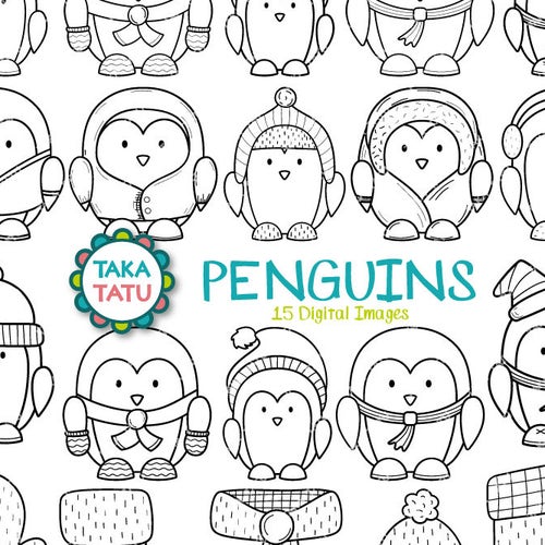 Winter Penguins Digital Stamp Penguins Clipart / Winter - Etsy
