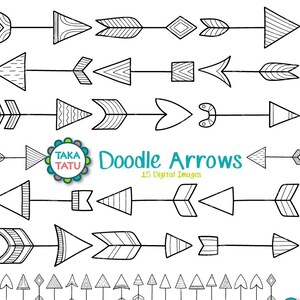 Doodle Arrows Digital Stamp - Doodle Arrows Clipart / Hand Drawn Arrows ...