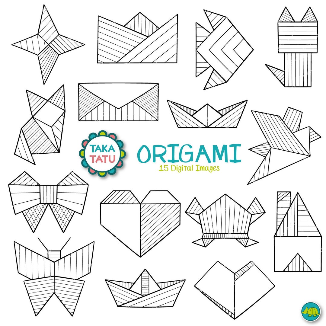 Origami Doodles Clipart - Line Art Digital Stamp / Geometric Origami ...