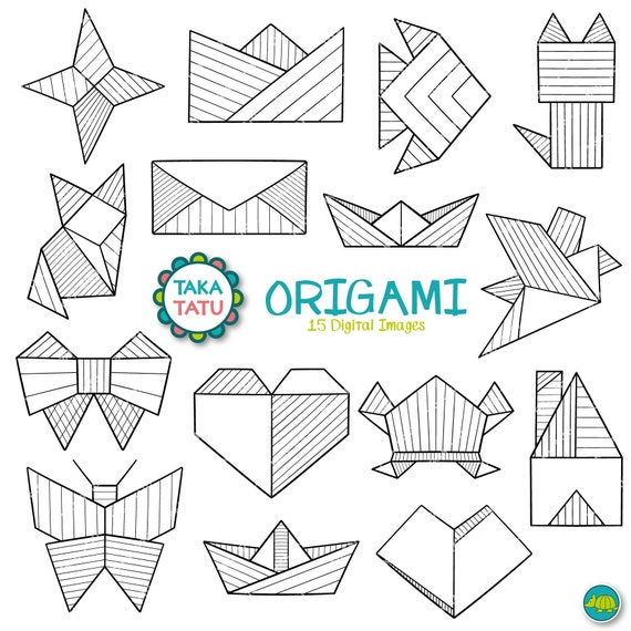 Origami Doodles Clipart Line Art Digital Stamp / Geometric | Etsy