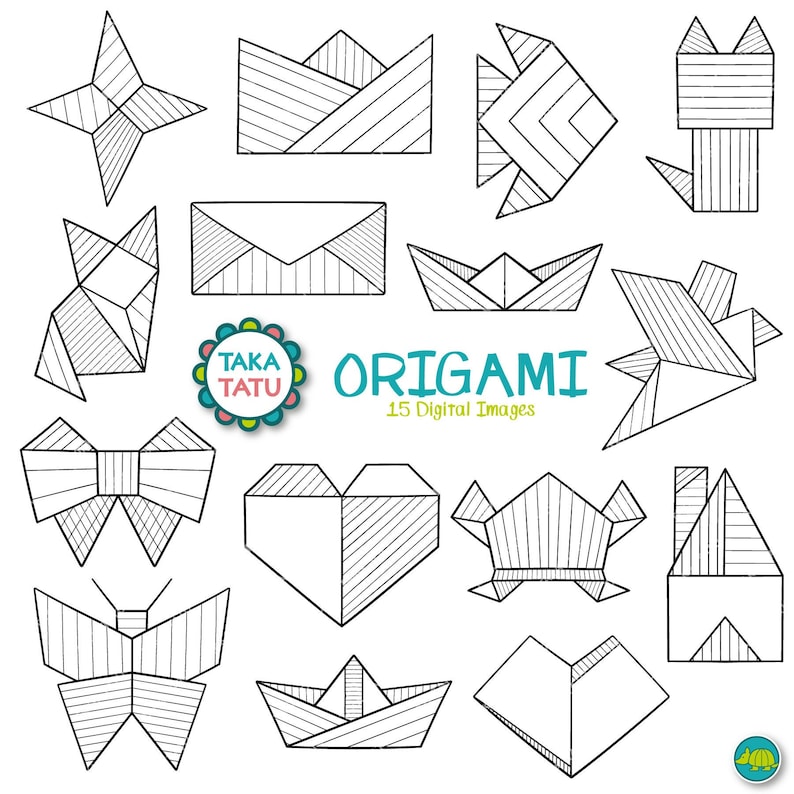 Origami Doodles Clipart Line Art Digital Stamp / Geometric | Etsy