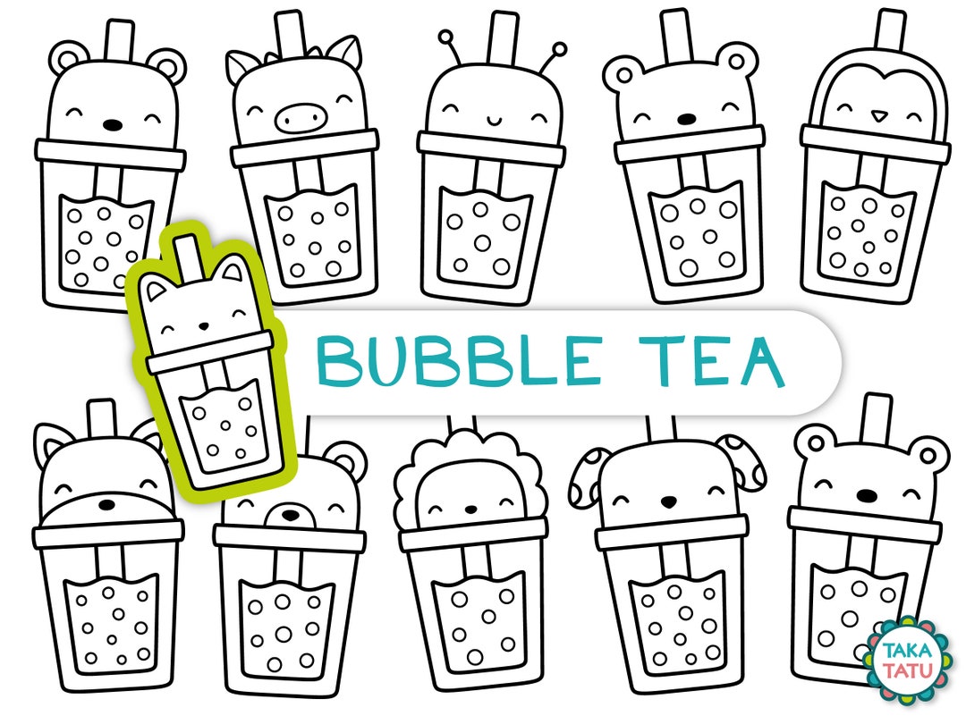 Bubble Tea Animals Digital Stamp - Hand Drawn Cute Boba Tea Clipart ...