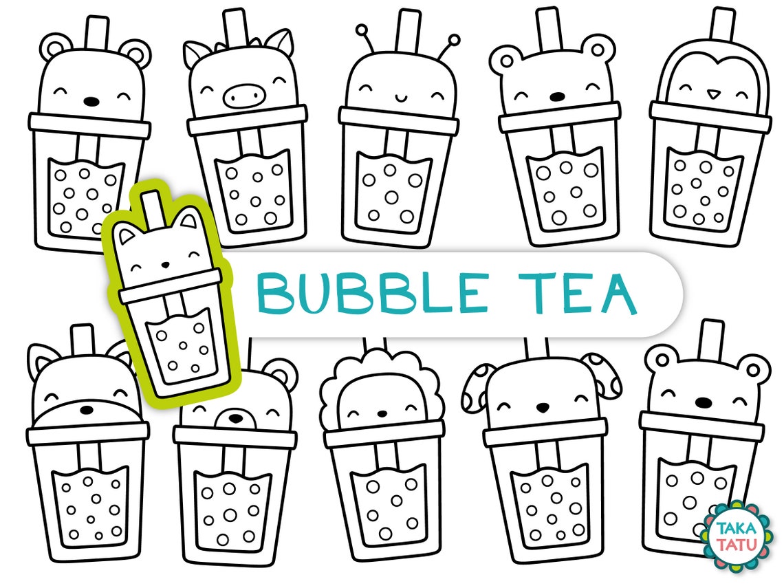 Bubble Tea Animals Digital Stamp Handgezeichnete süße Boba - Etsy Schweiz