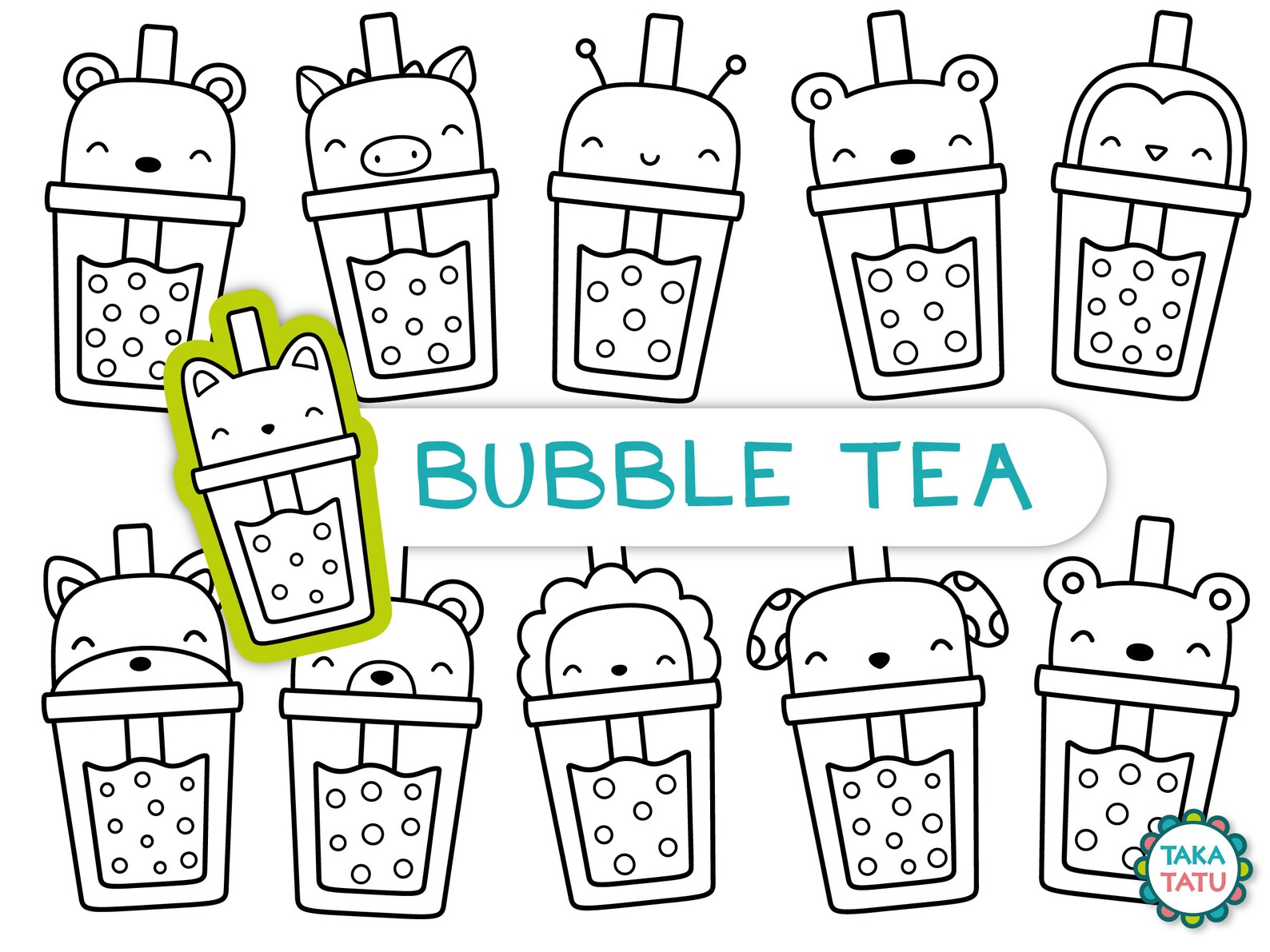 Bubble Tea Animals Digital Stamp - Hand Drawn Cute Boba Tea Clipart ...