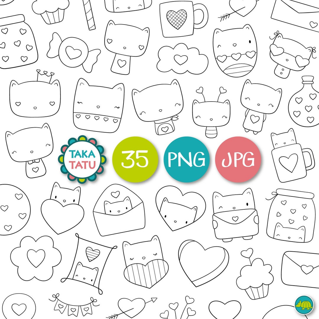 Valentine Cats Clipart - Romantic Cat Doodles / Cat Doodles / Cats and ...