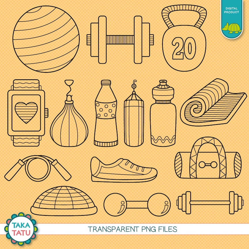 Workout Time Digital Stamp Pack Black and White / Gym - Etsy