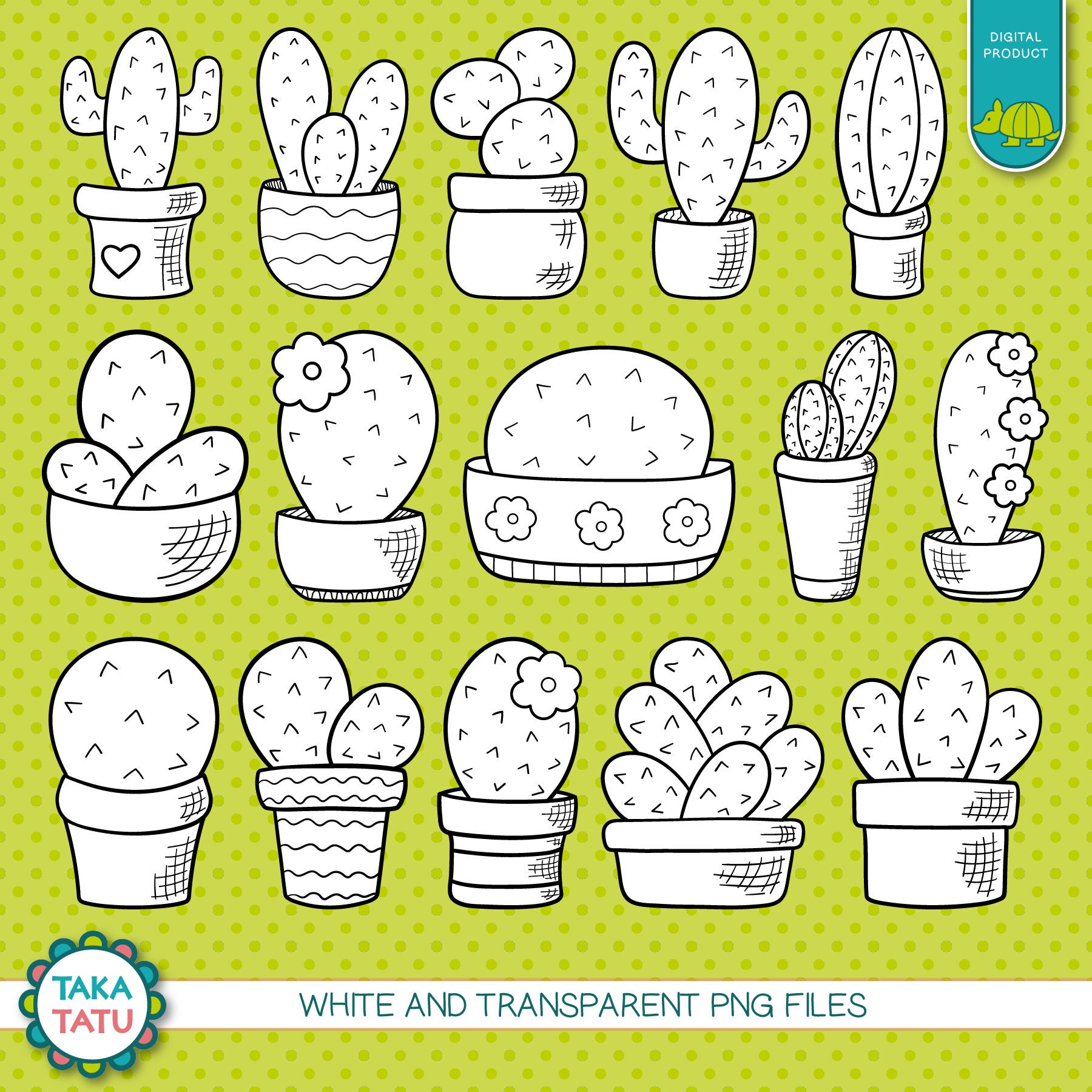 Cactus Doodles Digital Stamp Cactus Cliparts / Garden - Etsy
