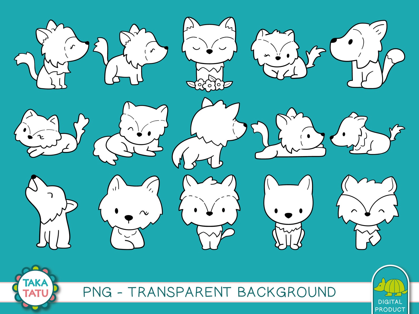 Wolf Doodles Digital Stamp Wolf Clipart / Cute Wolf Hand - Etsy