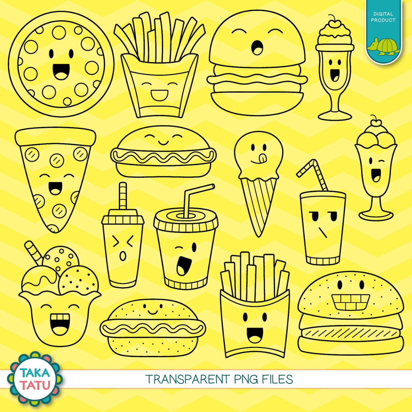 Kawaii Fast Food timbro digitale - Fast Food Clipart / Cute Fast Food ...