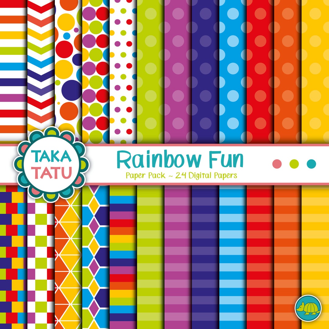 Rainbow Fun Digital Paper Pack - Rainbow Colors / Colorful Background ...