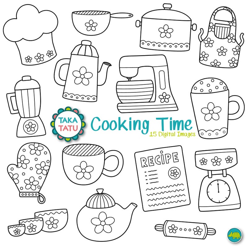Cooking Time Digital Stamp Pack Cooking Clipart / Kitchen | Etsy