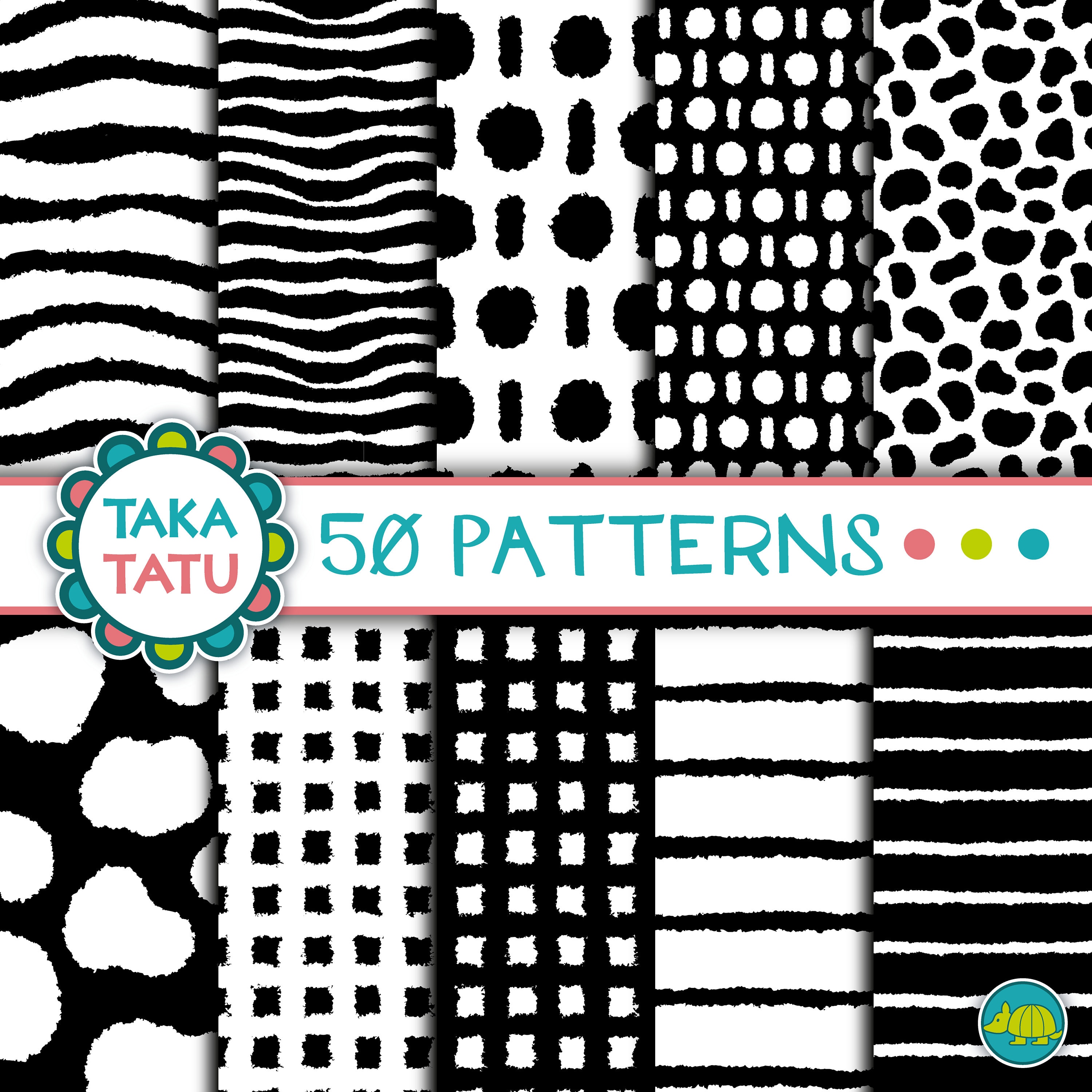 50 Black and White Painted Digital Paper Patterns / Black and | Etsy